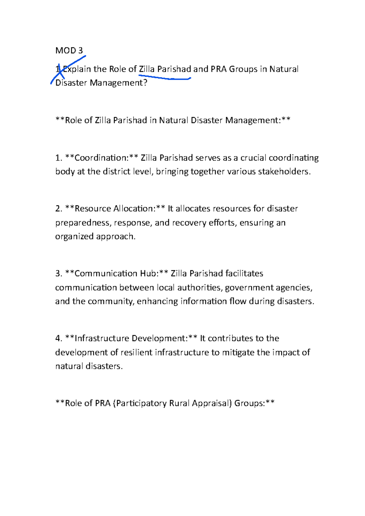 MOD 3 n MOD 4 - good - MOD 3 1 the Role of Zilla Parishad and PRA Groups in Natural Disaster ...