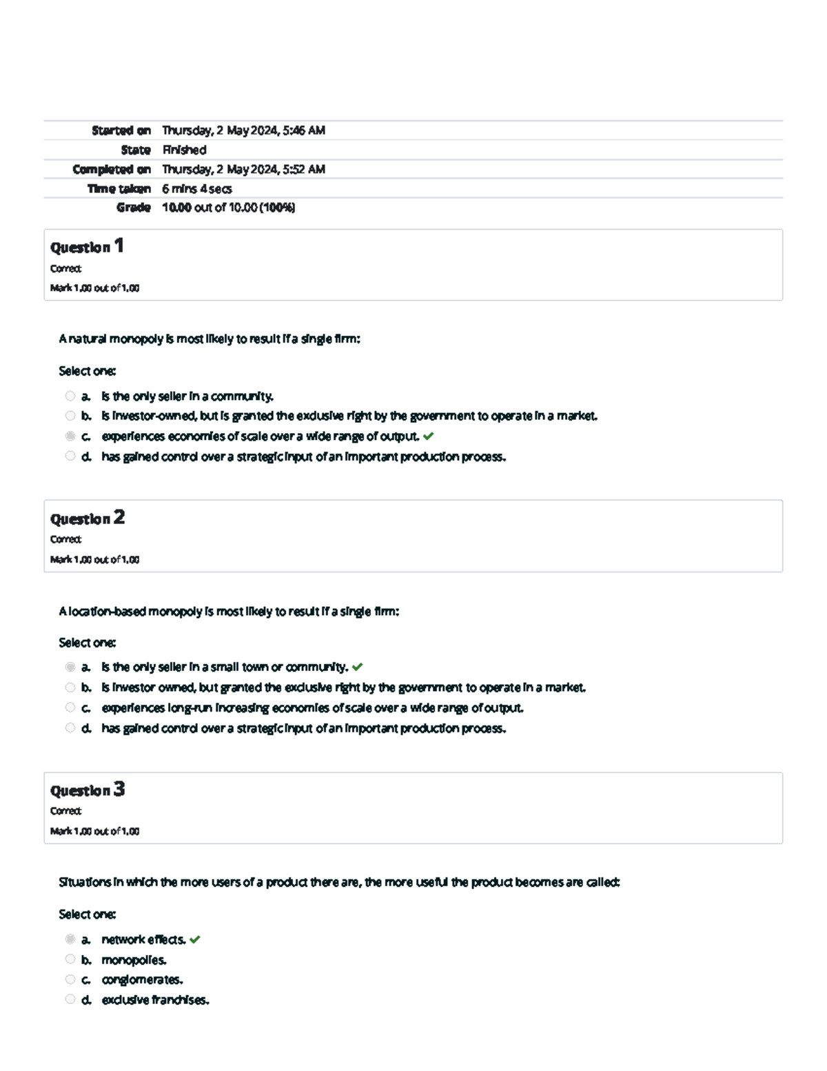 Self-Quiz Unit 4 - Chapter 10 - Started on Thursday, 2 May 2024, 5:46 AM State Finished ...