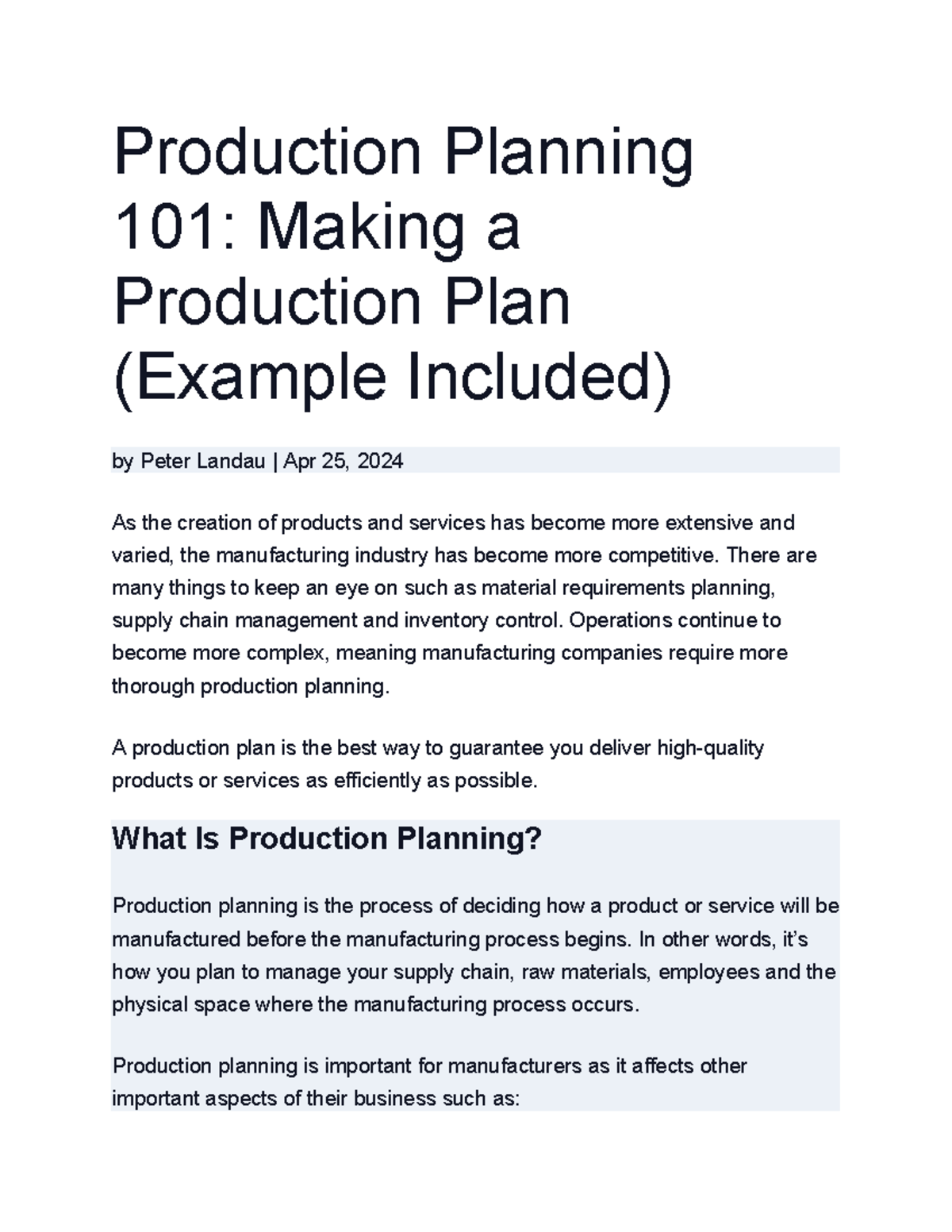 Production Planning - Production Planning 101: Making a Production Plan ...