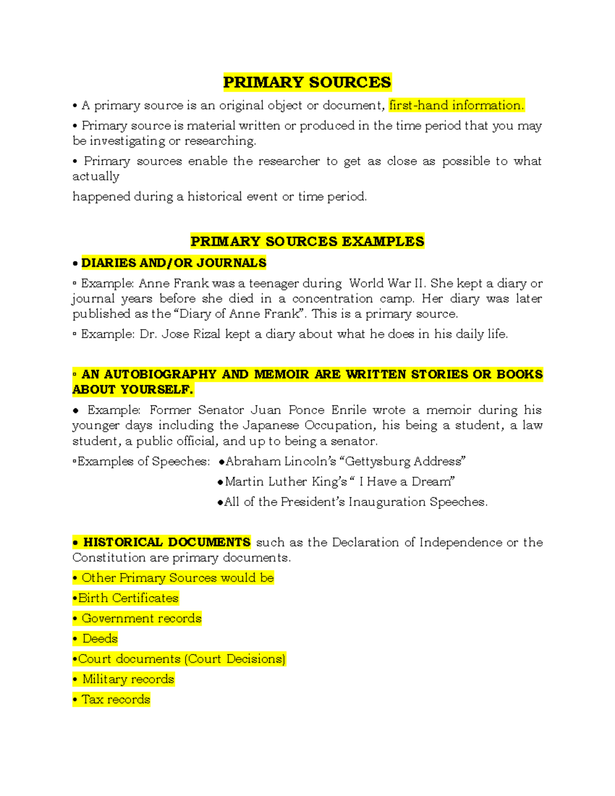 RPH- Finals- Reviewer - ####### PRIMARY SOURCES A primary source is an ...