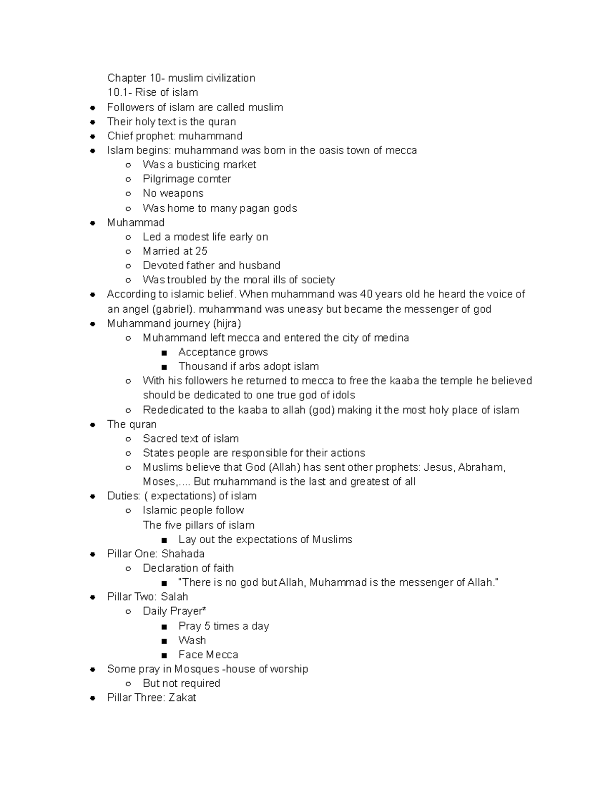 Long notes - powerpoints - Chapter 10- muslim civilization 10- Rise of ...