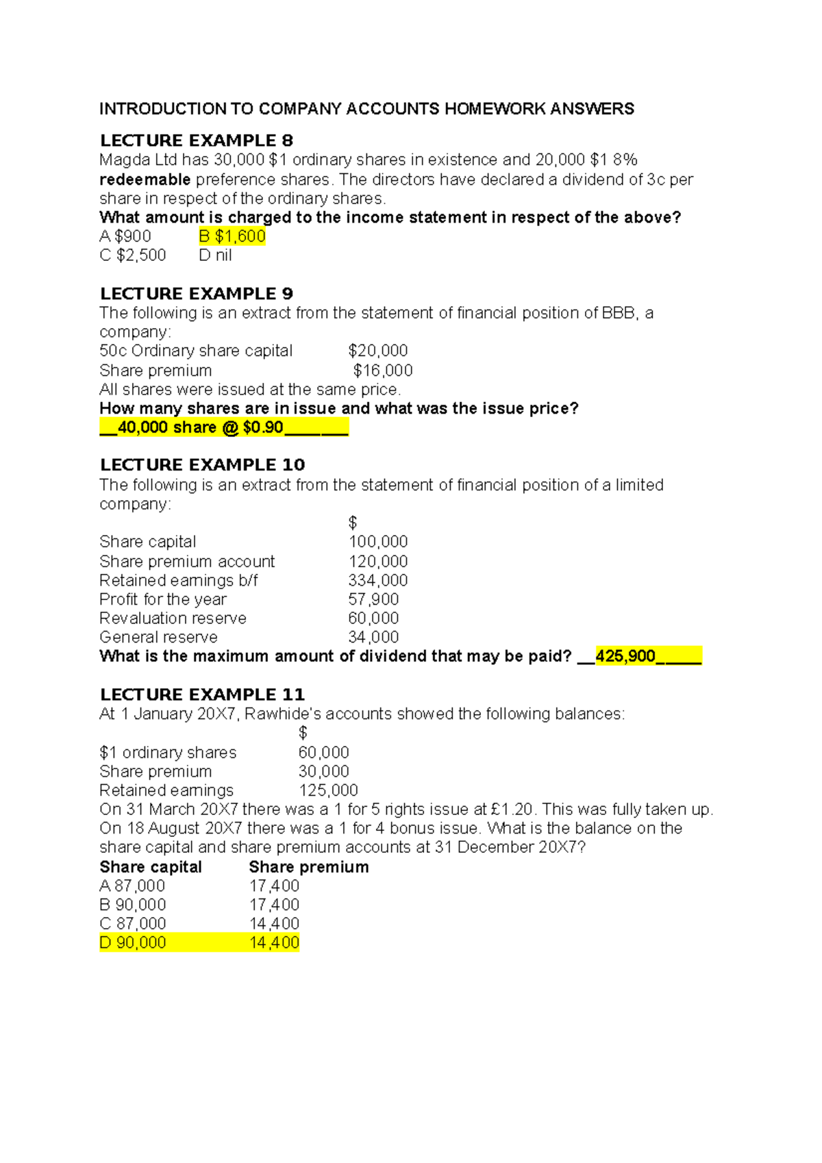 Intro TO Company Accounts HWK ANS - INTRODUCTION TO COMPANY ACCOUNTS ...
