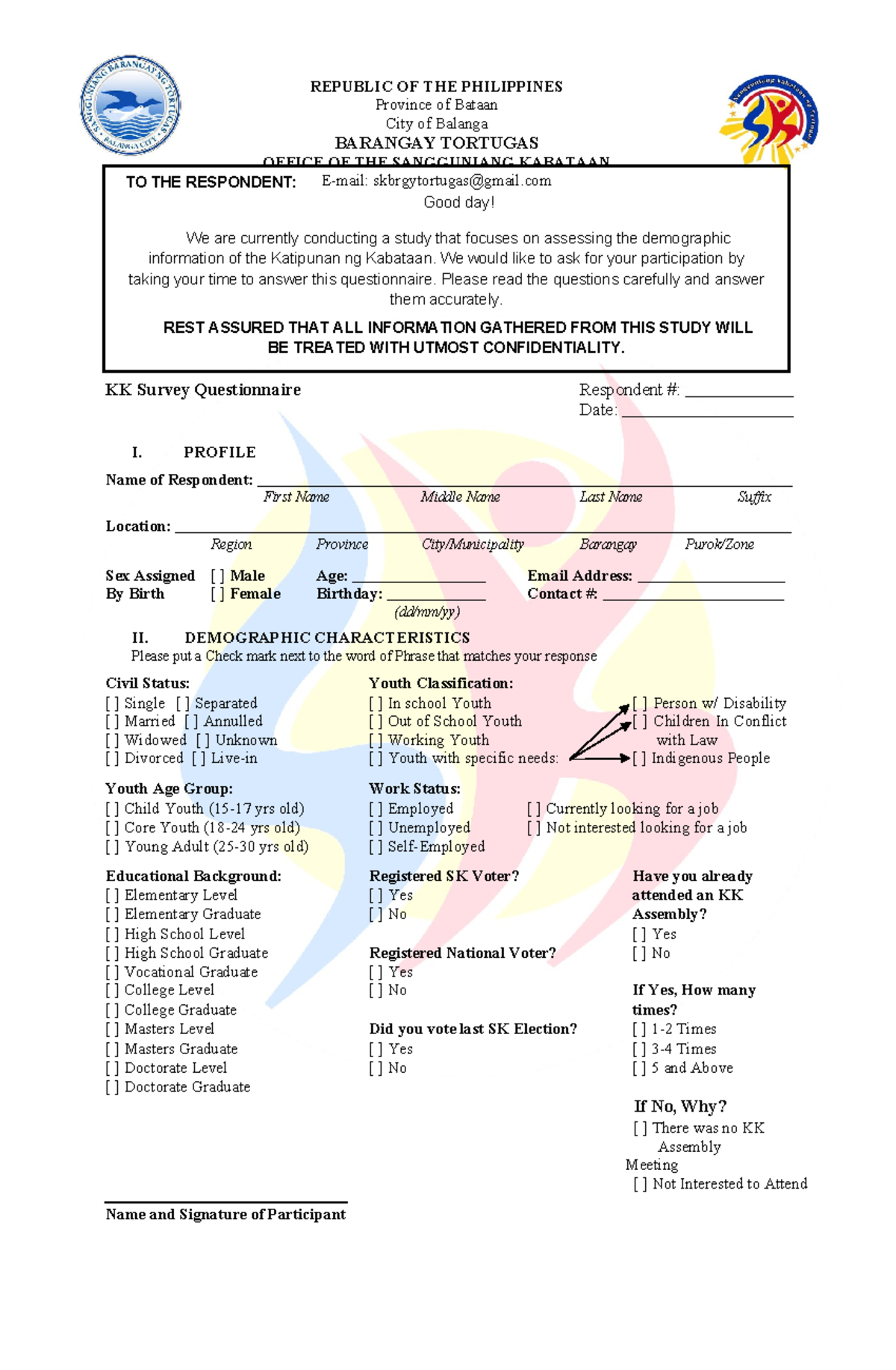 KK-Profiling-Questionnaire B - REPUBLIC OF THE PHILIPPINES Province of ...