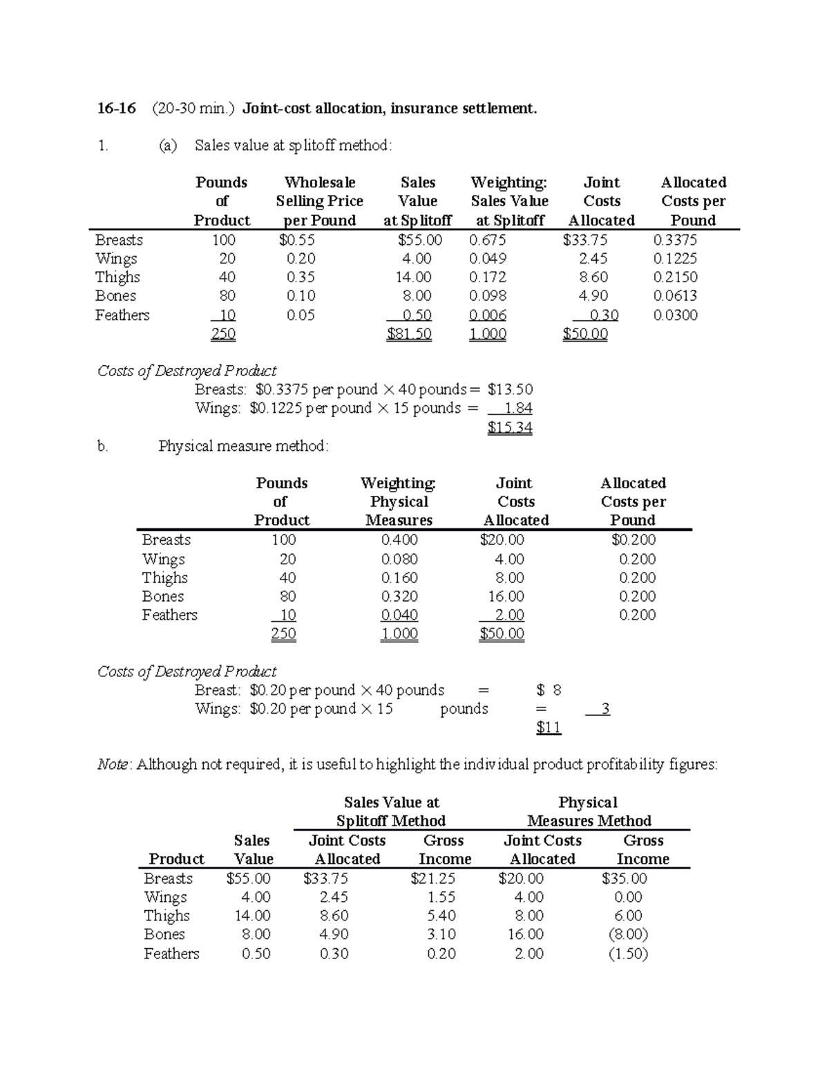 Chapter 16-Solutions to Recommended Assignments - 16-16 (20-30 min.) Joint-cost allocation ...