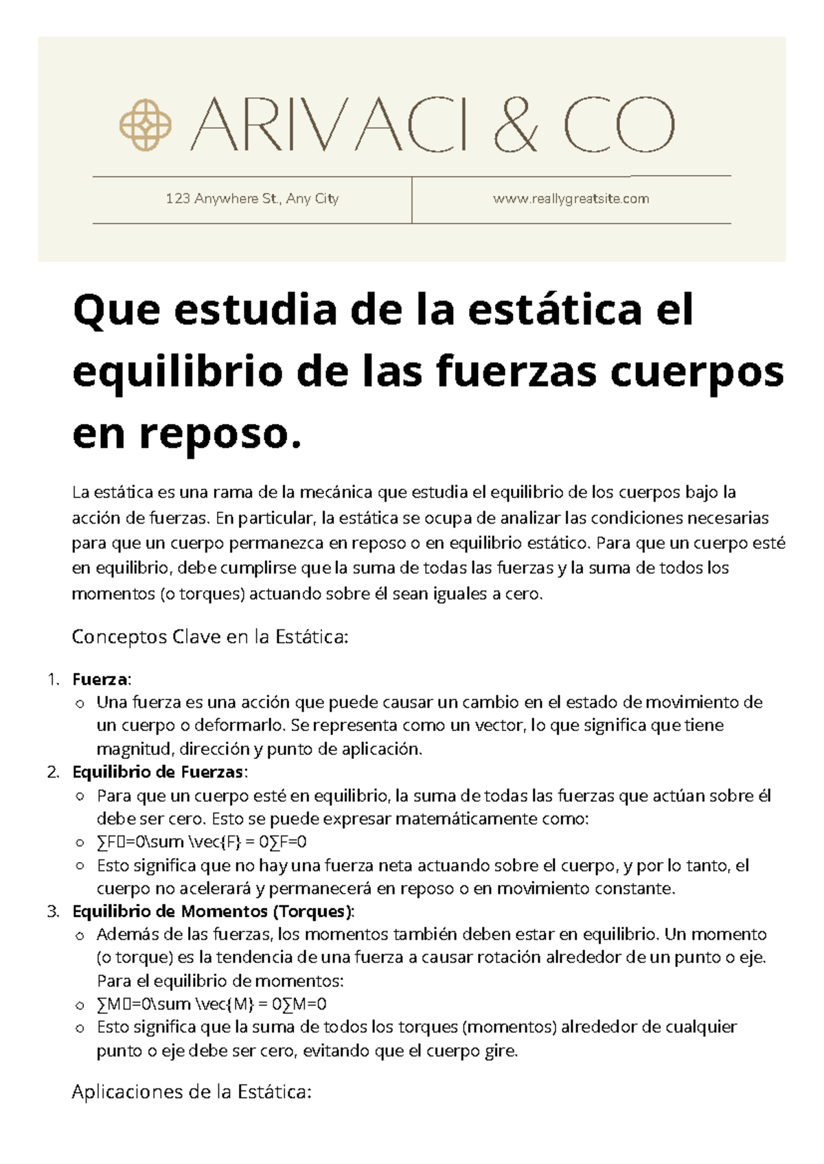 Que estudia de la estática el equilibrio de las fuerzas cuerpos en ...