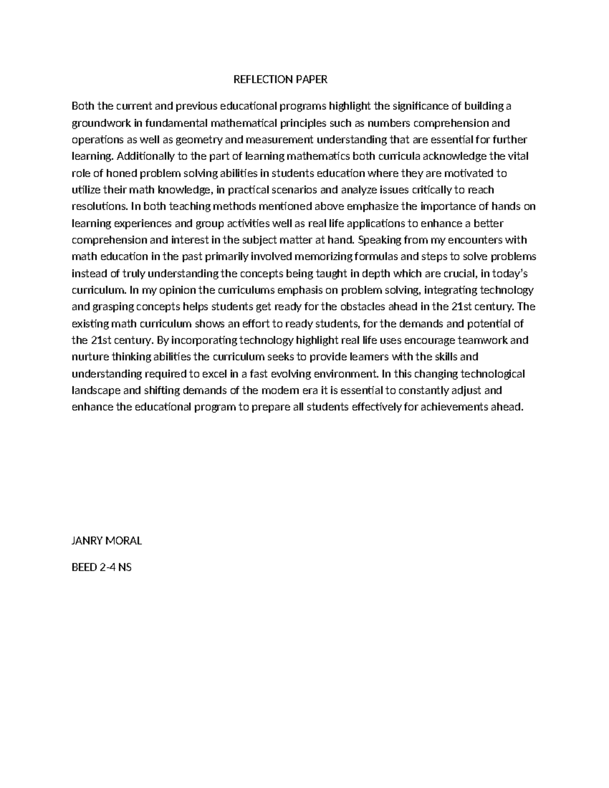 Reflection PAPE-WPS Office - REFLECTION PAPER Both the current and ...