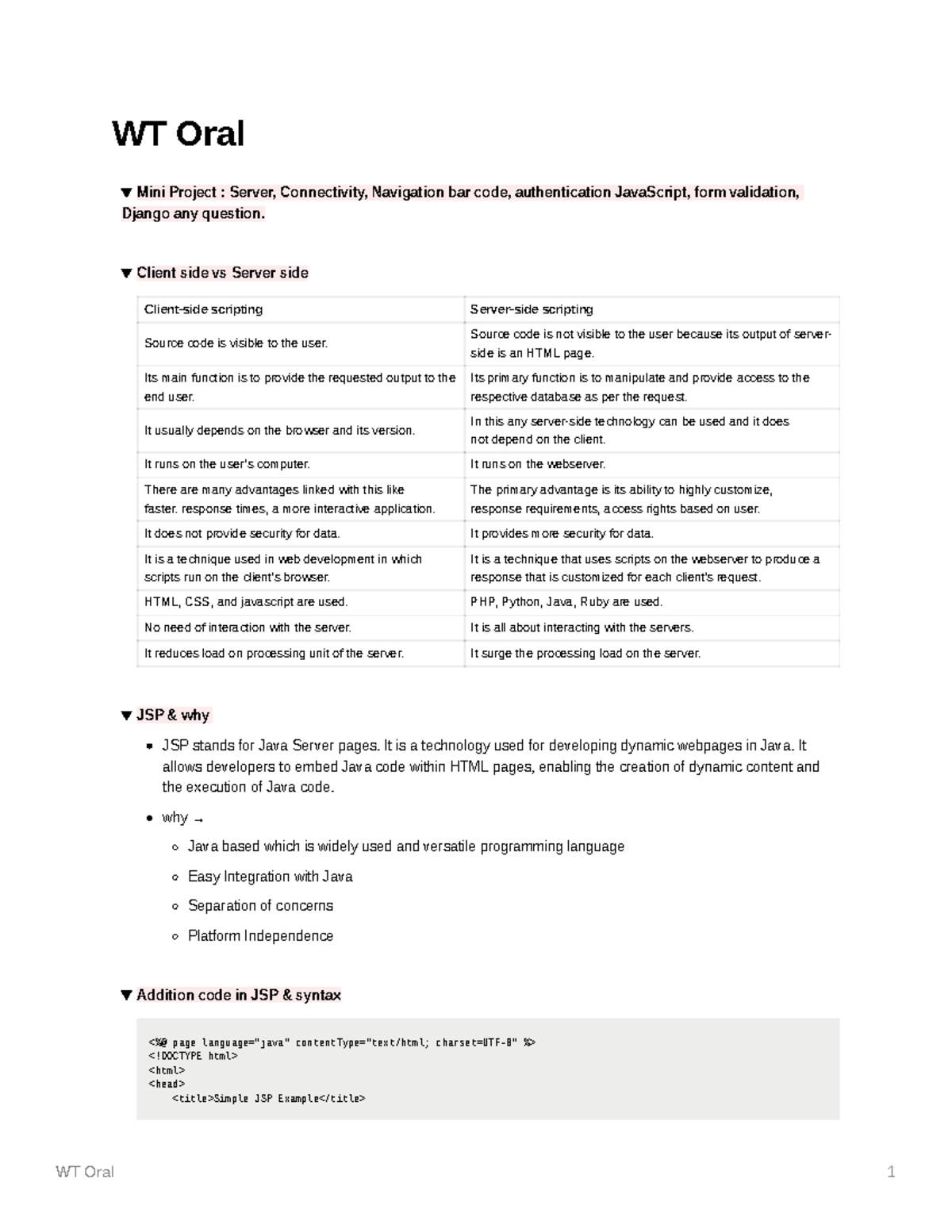 WT Oral - This are some hands on notes, which will be helpful in WT ...