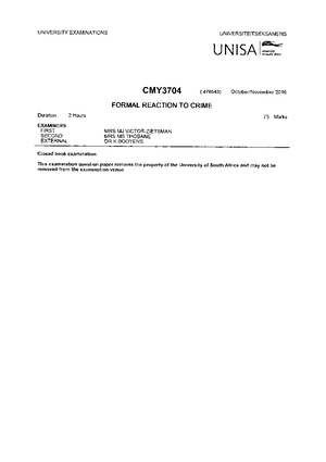 CMY3704 EXAM. 2022 - Module code: CMY 3704 2022. PORTFOLIO EXAM ...