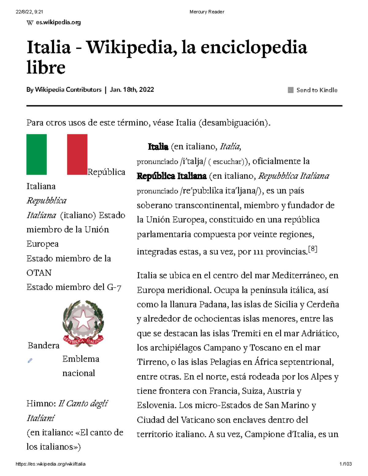 Italia - Wikipedia, la enciclopedia libre - República Italiana ...
