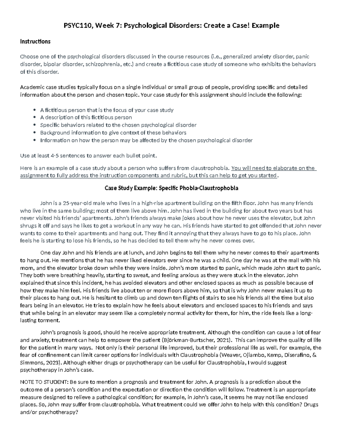 PSYC110 W7 Psychological Disorders Create a Case JUL24 1 2 - PSYC110 ...