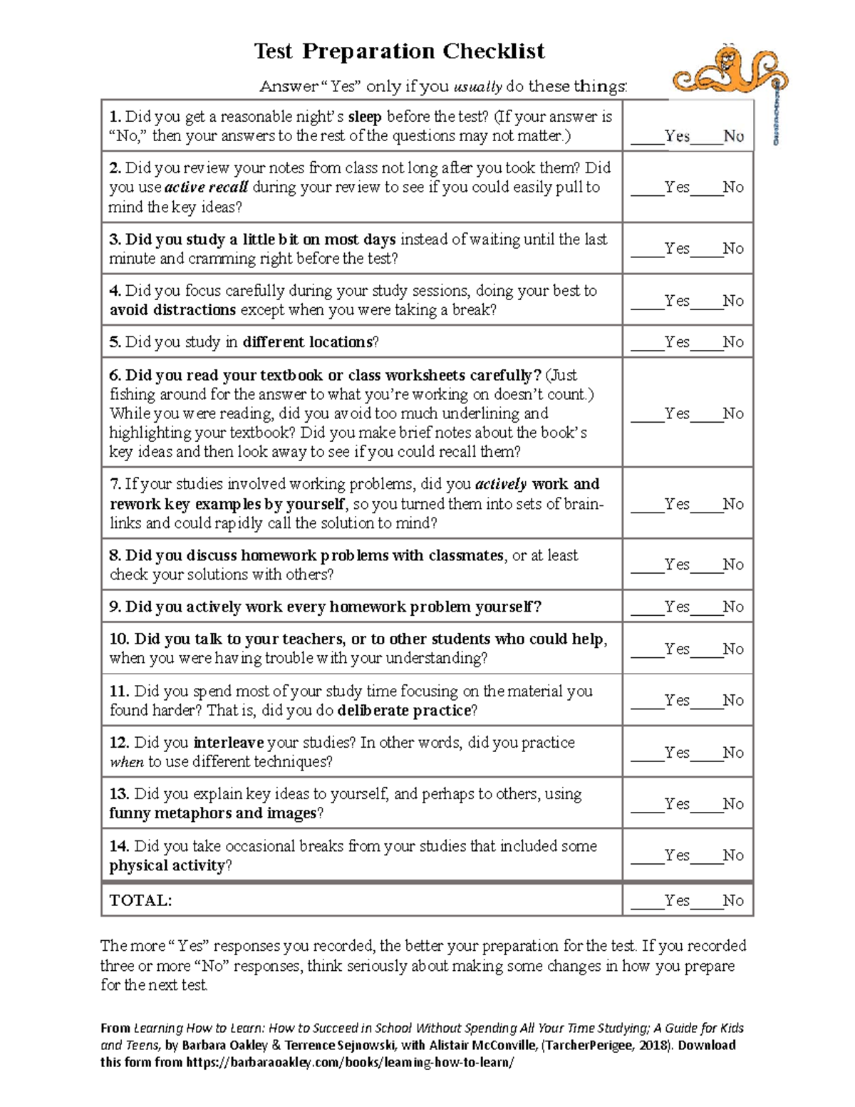 Test-preparation-checklist - From Learning How to Learn: How to Succeed ...