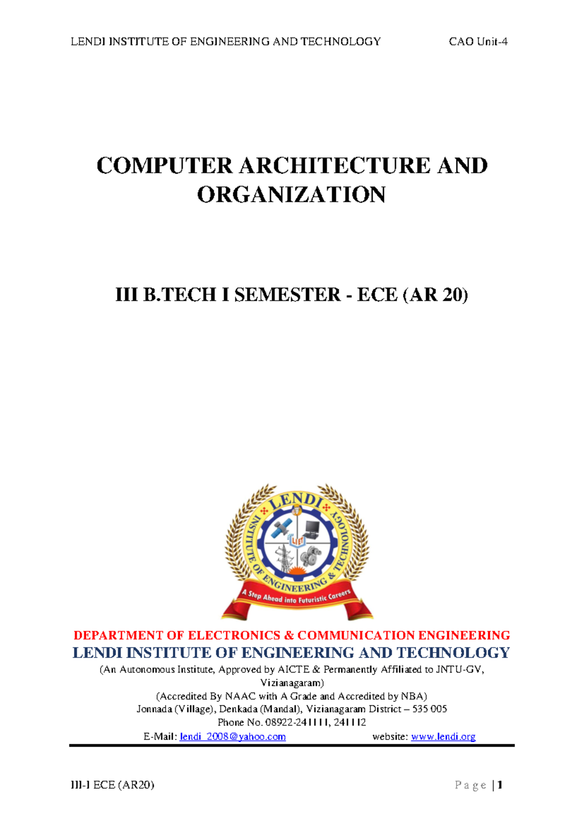 Unit-4 CAO notes - Good gg - COMPUTER ARCHITECTURE AND ORGANIZATION III ...
