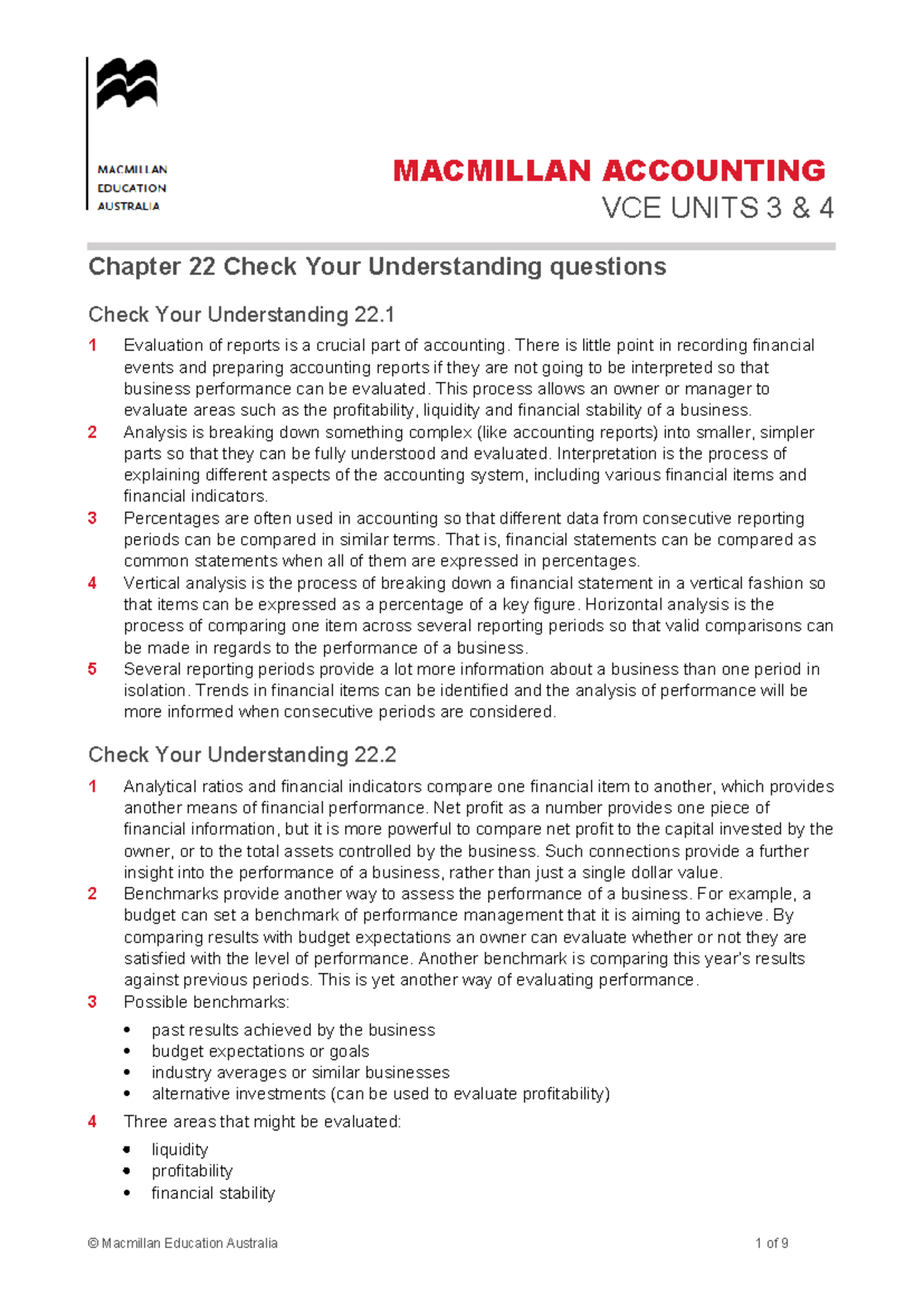 22 Answers Vceacc 34 Accounting Chapter 22 Solutions Macmillan