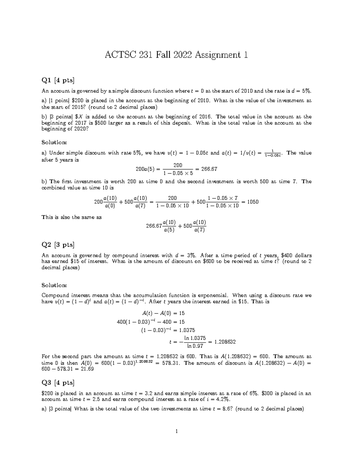 Assignment 1 solutions - ACTSC 231 Fall 2022 Assignment 1 Q1 [4 pts] An ...