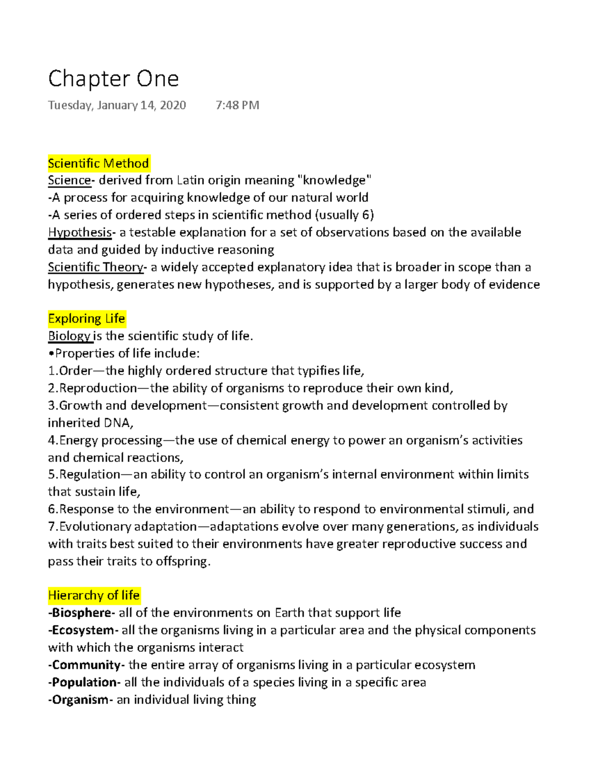 Chapter One - Lecture notes 1 - Scientific Method Science- derived from ...