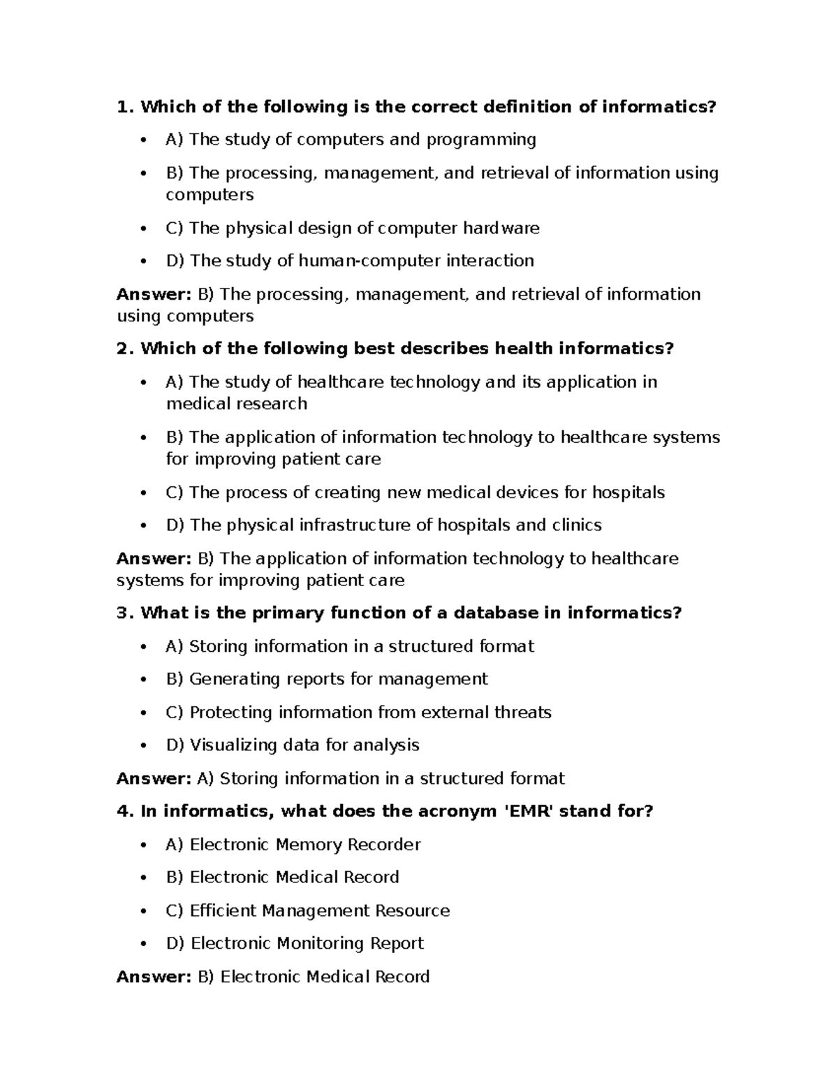 Informatics quiz answers 2024 - 1. Which of the following is the correct definition of ...