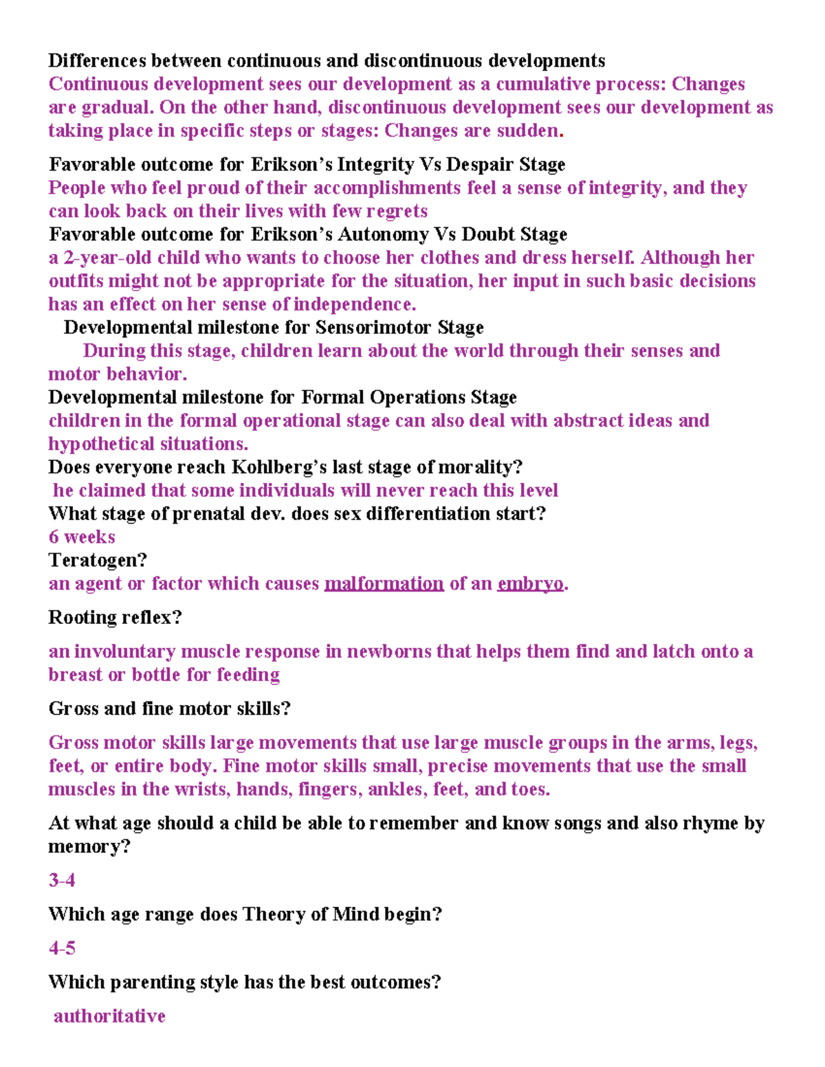 Intro to Psychology Final Exam Study Guide With Answers - Differences ...