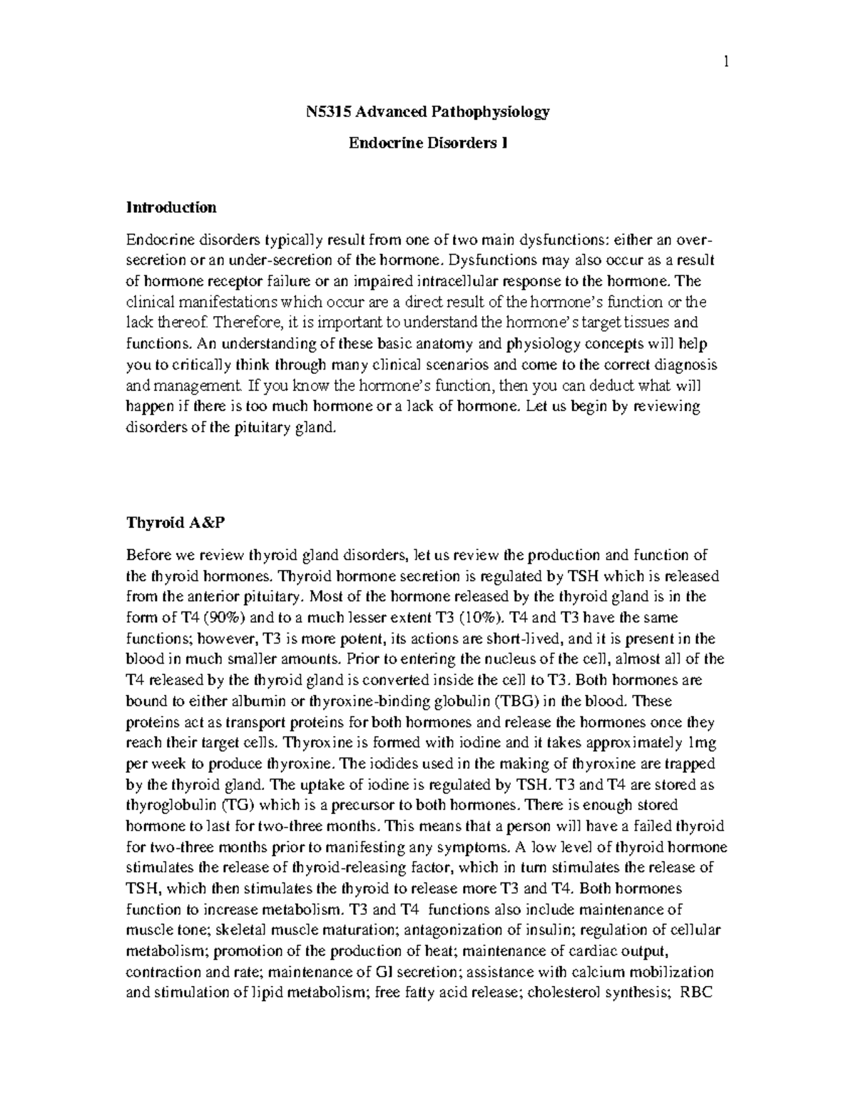 N5315 Advanced Patho Endocrine Disorders Part I - N5315 Advanced ...