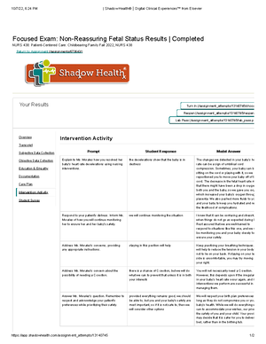 Shadow Health Non-Reassuring Fetal Status Care Plan - Focused Exam: Non ...