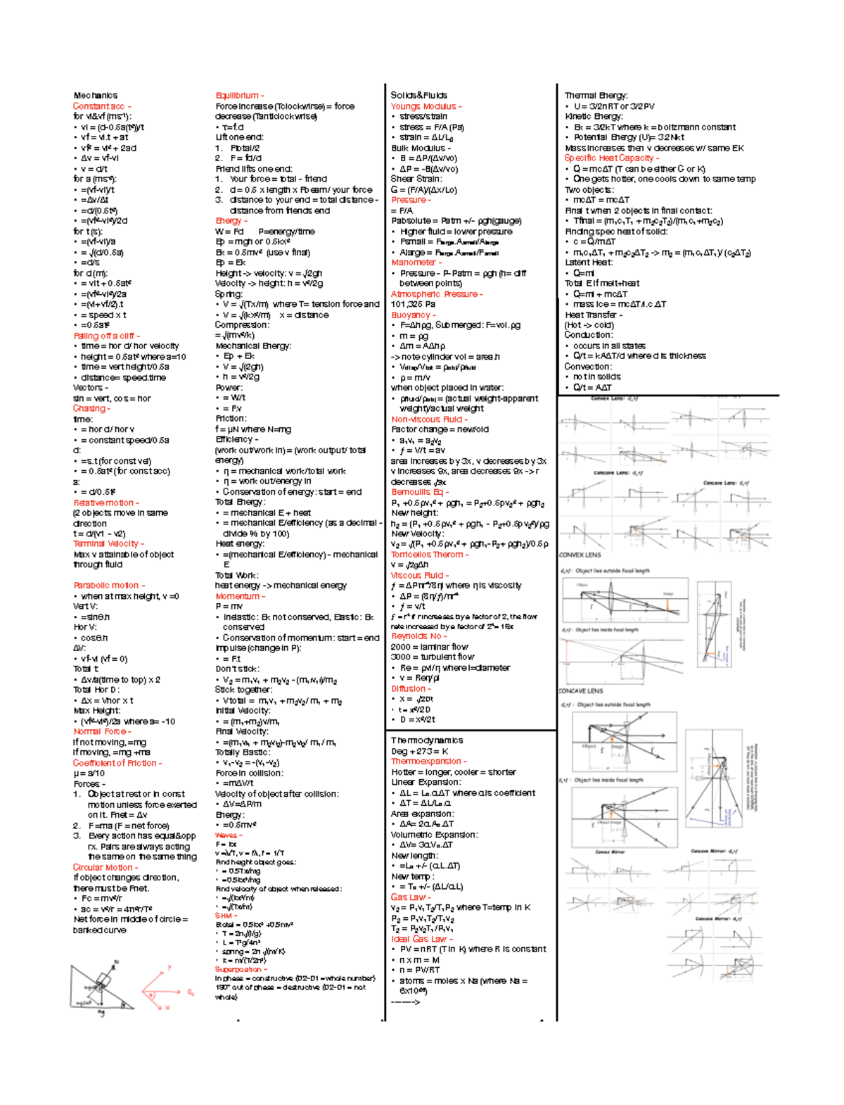 PHSI191 Cheat Sheet - Equilibrium - Force increase (Tclockwirse) = force decrease ...
