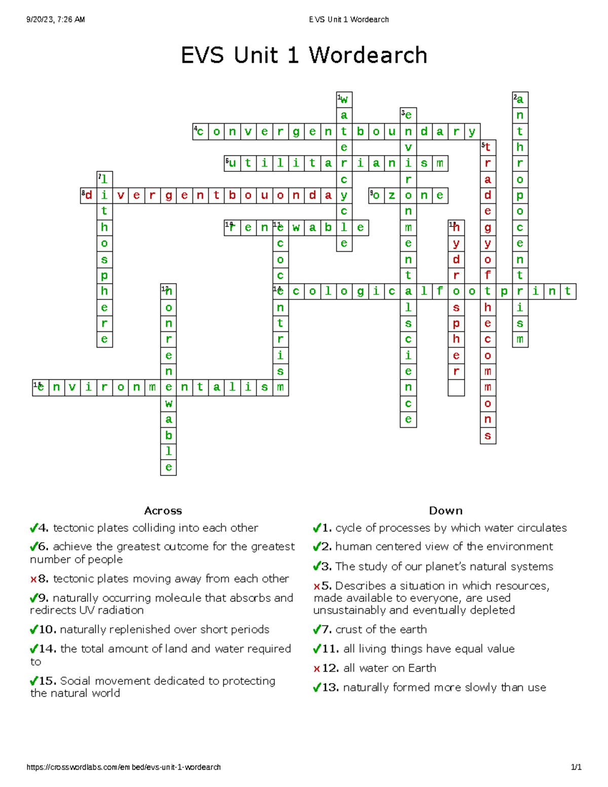 EVS Unit 1 Wordearch - somwthing easy - 9/20/23, 7:26 AM EVS Unit 1 Wordearch - Studocu