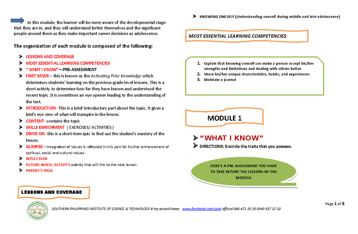 Module 1 - In this module, the learner will be more aware of the ...