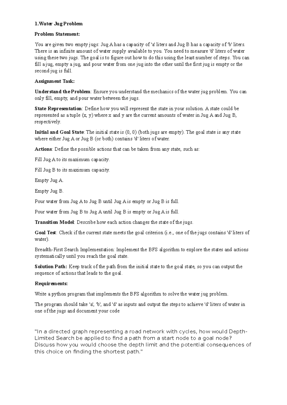CO1-Puzzle - Its very useful to practice - 1 Jug Problem Problem ...