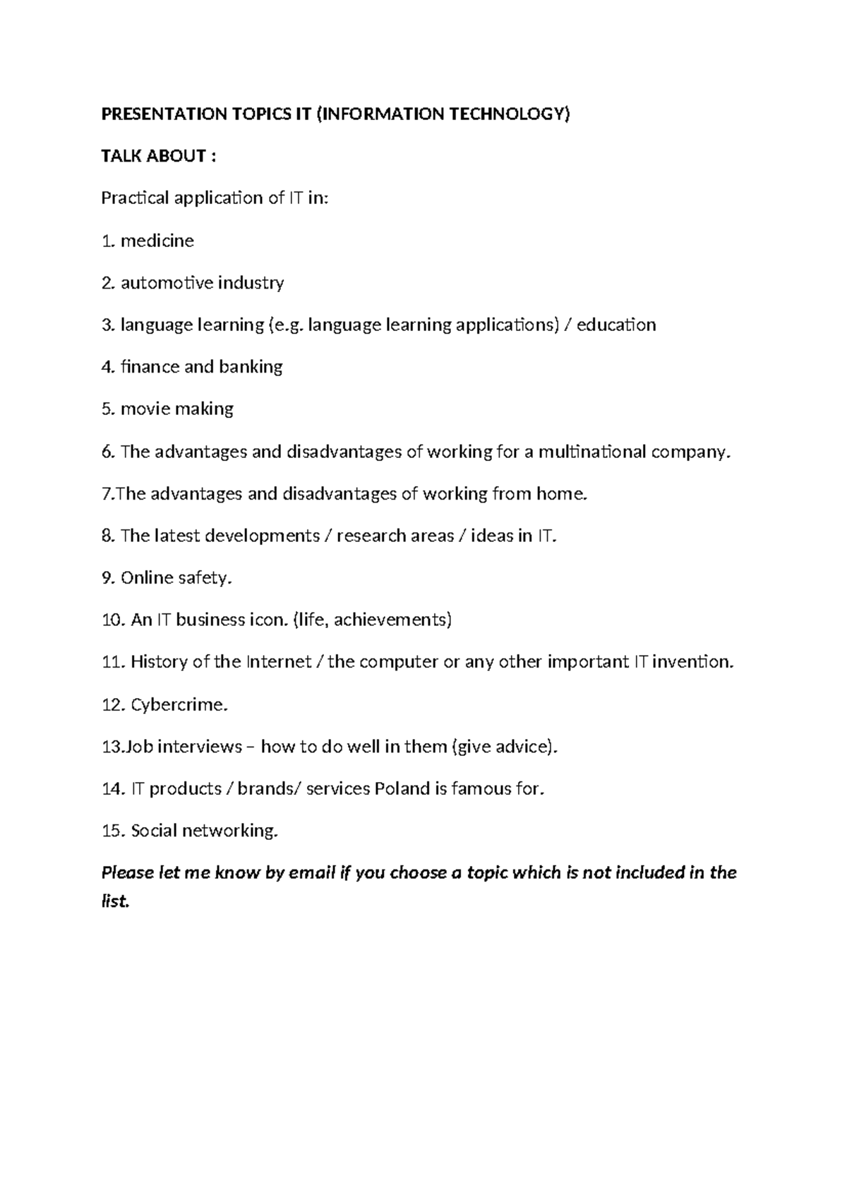 Presentation topics IT - PRESENTATION TOPICS IT (INFORMATION TECHNOLOGY ...