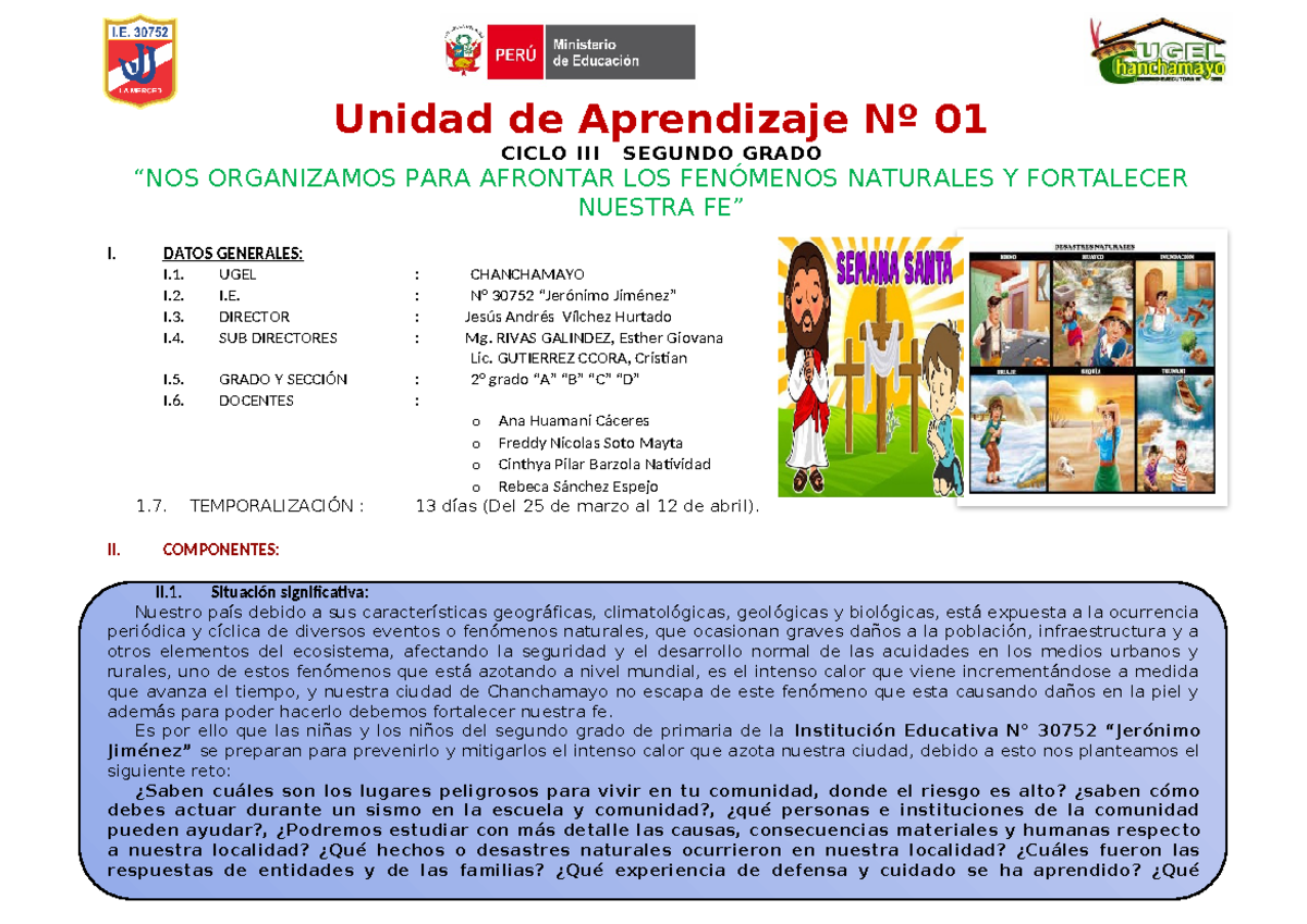 Unidad DE Aprendizaje 01 2º grado ok - Unidad de Aprendizaje Nº 01 CICLO III SEGUNDO GRADO “NOS ...