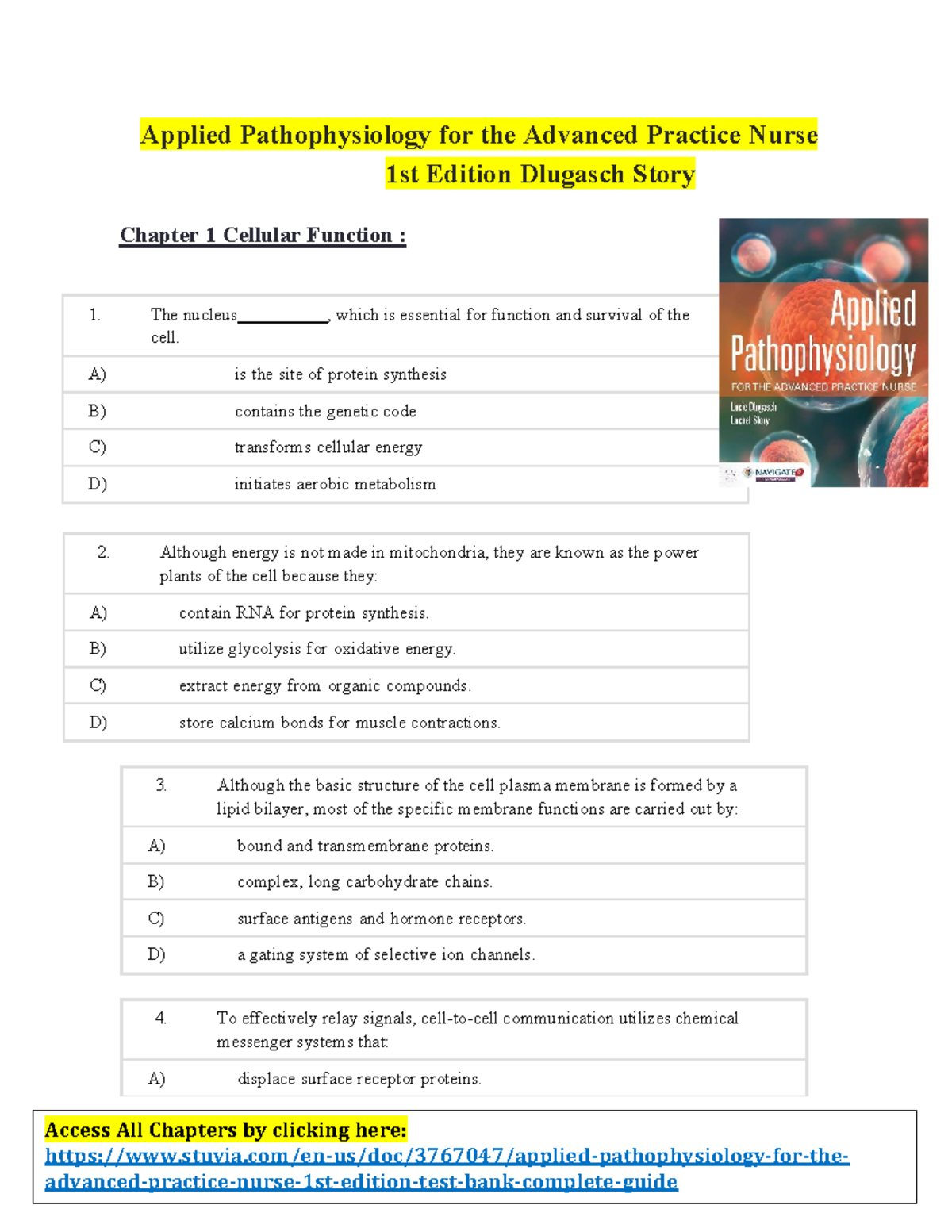 Test Bank For Applied Pathophysiology for the Advanced Practice Nurse ...