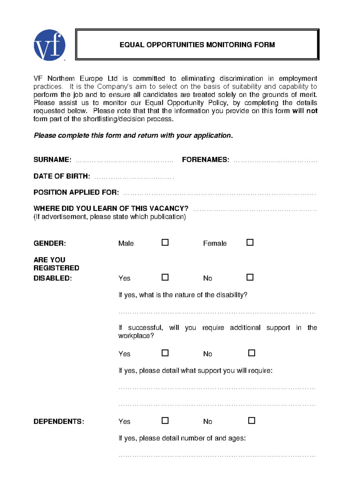 5. Equal Opps - Matarecisn - VF Northern Europe Ltd is committed to ...