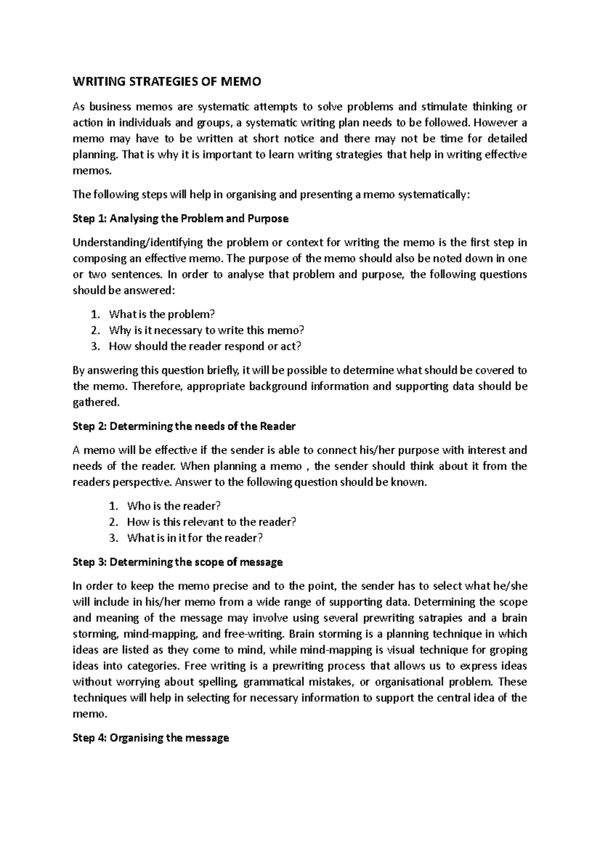 Writing Strategies OF MEMO - WRITING STRATEGIES OF MEMO As business ...
