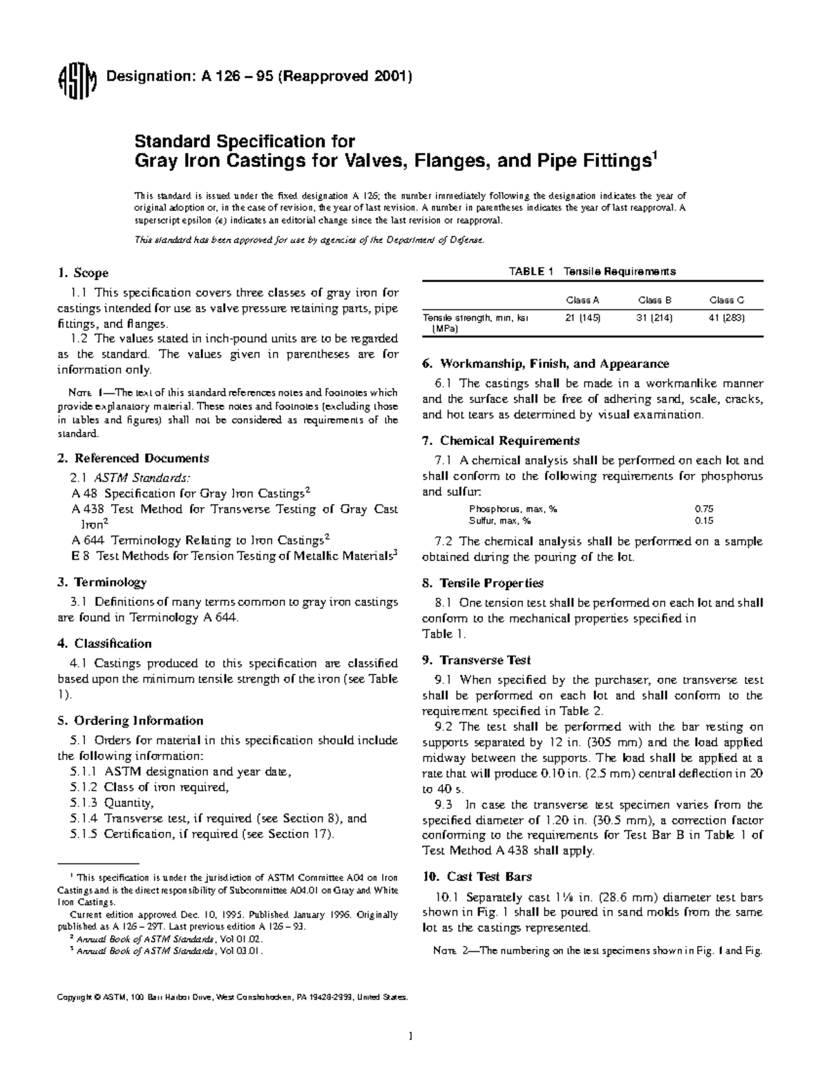 A126 – 95 (Reapproved 2001 ) - Designation: A 126 – 95 (Reapproved 2001 ...