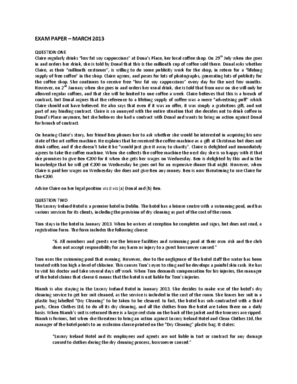 2013 March Contract FE1 Paper Law Soc - EXAM PAPER – MARCH 2013 ...