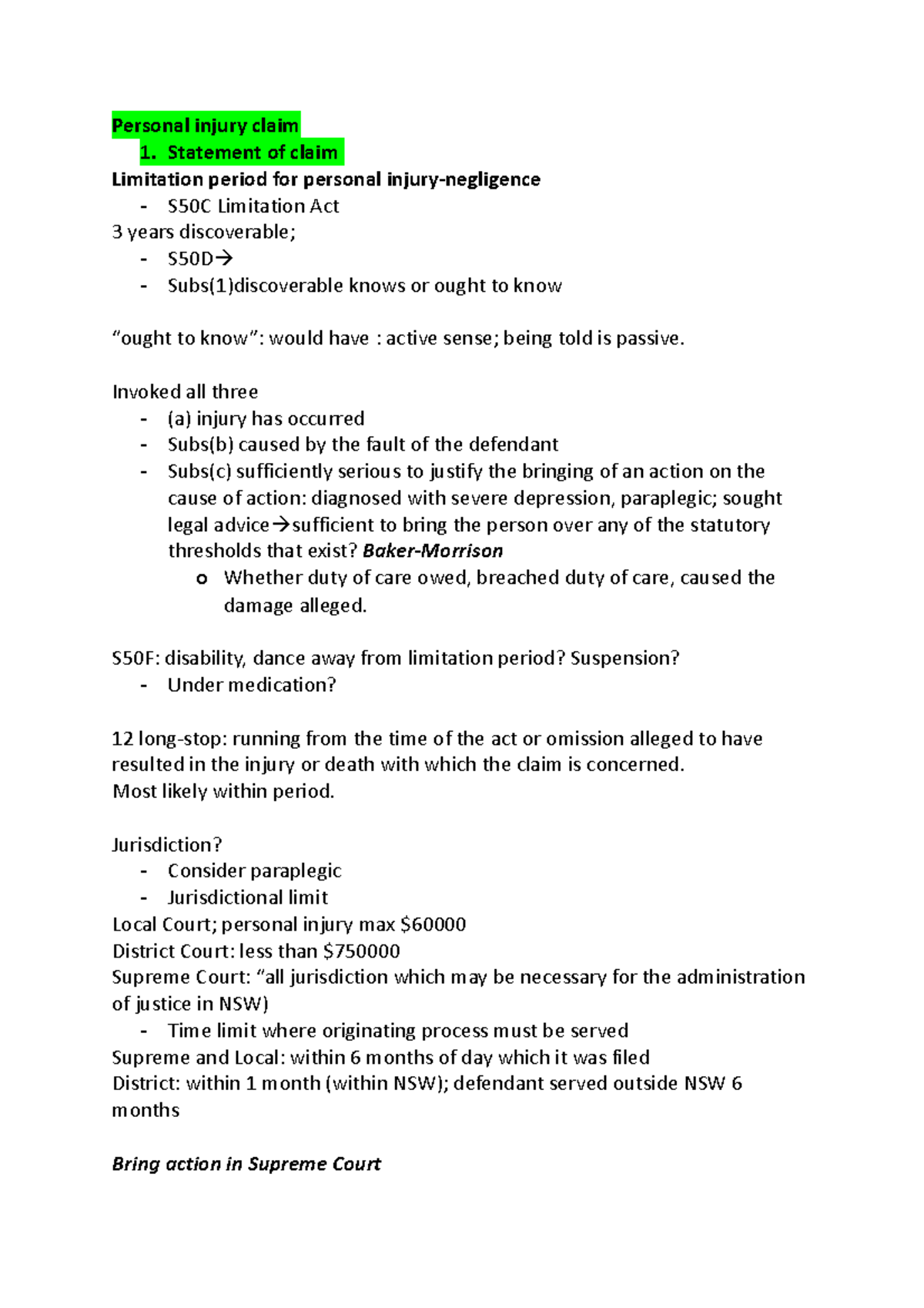 Tut 8 exam prep - Answers to Tutorial 8 Questions - Personal injury ...