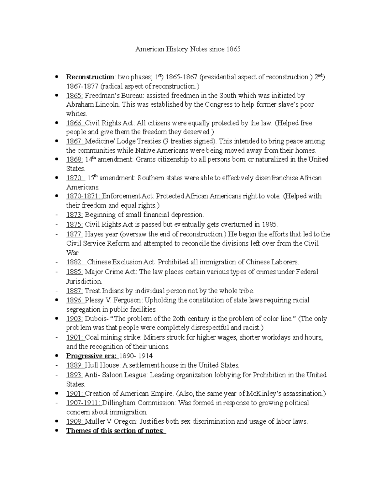 American History Notes since 1865 - ) 2nd) 1867-1877 (radical aspect of ...