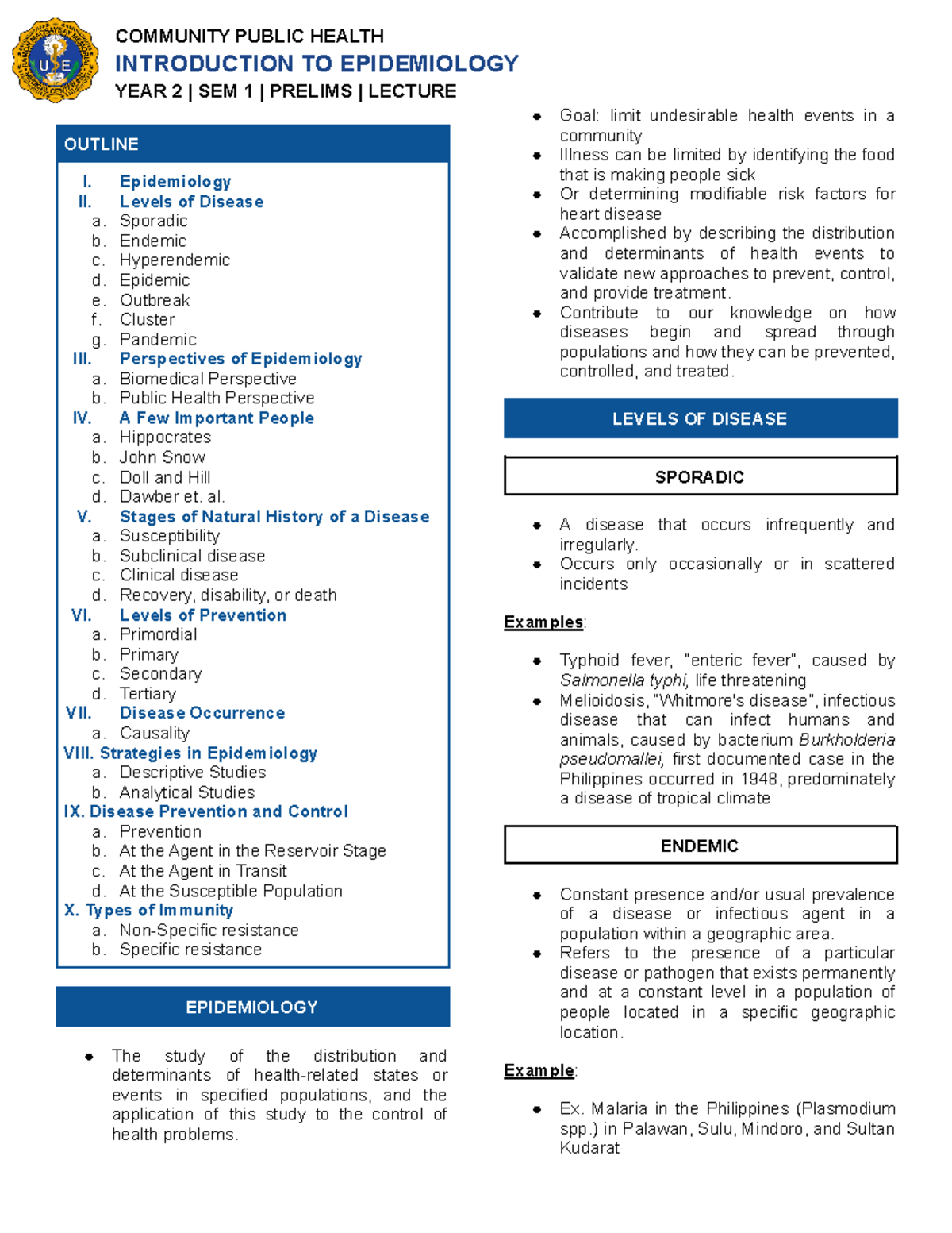 Community and Public Health Week 5 INTRODUCTION TO EPIDEMIOLOGY ...
