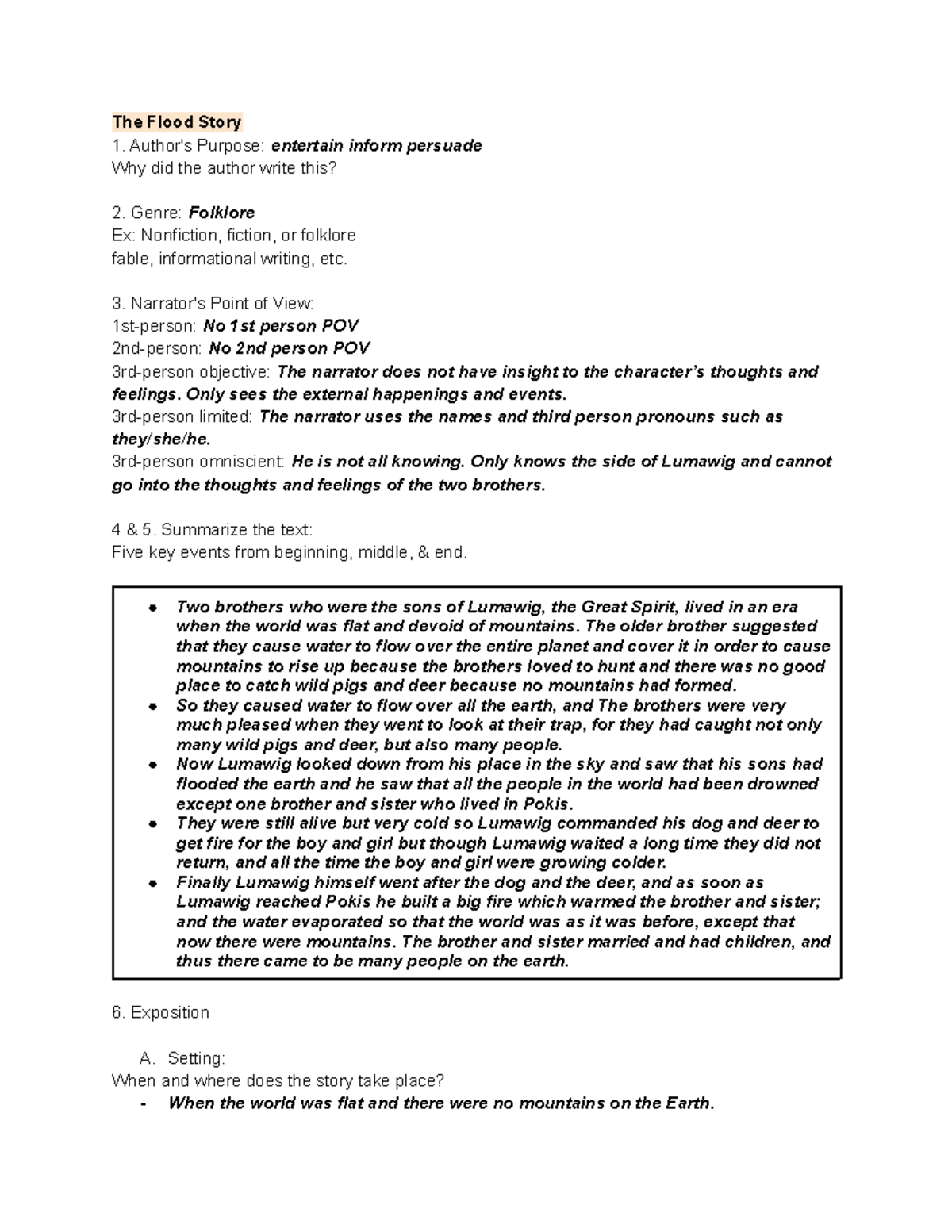 LIT 1 TFS - Literature: Elements of the story: the flood story - The ...