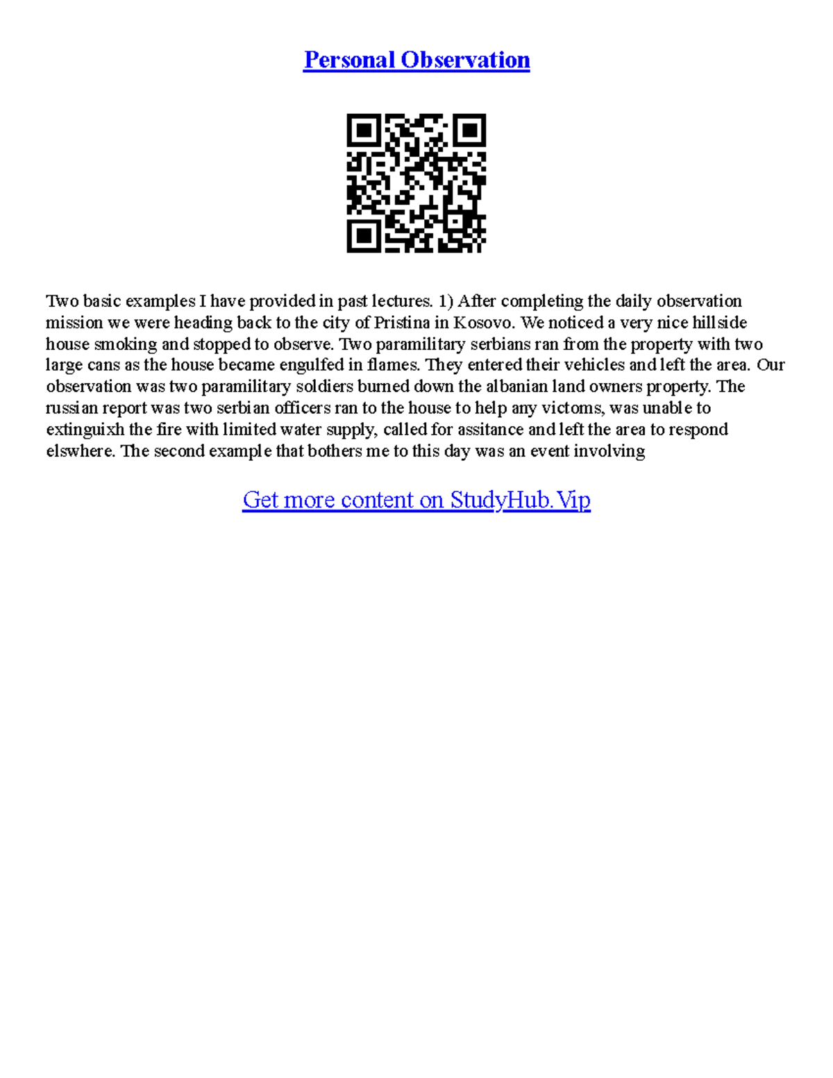 Observation Essays - Personal Observation Two basic examples I have ...