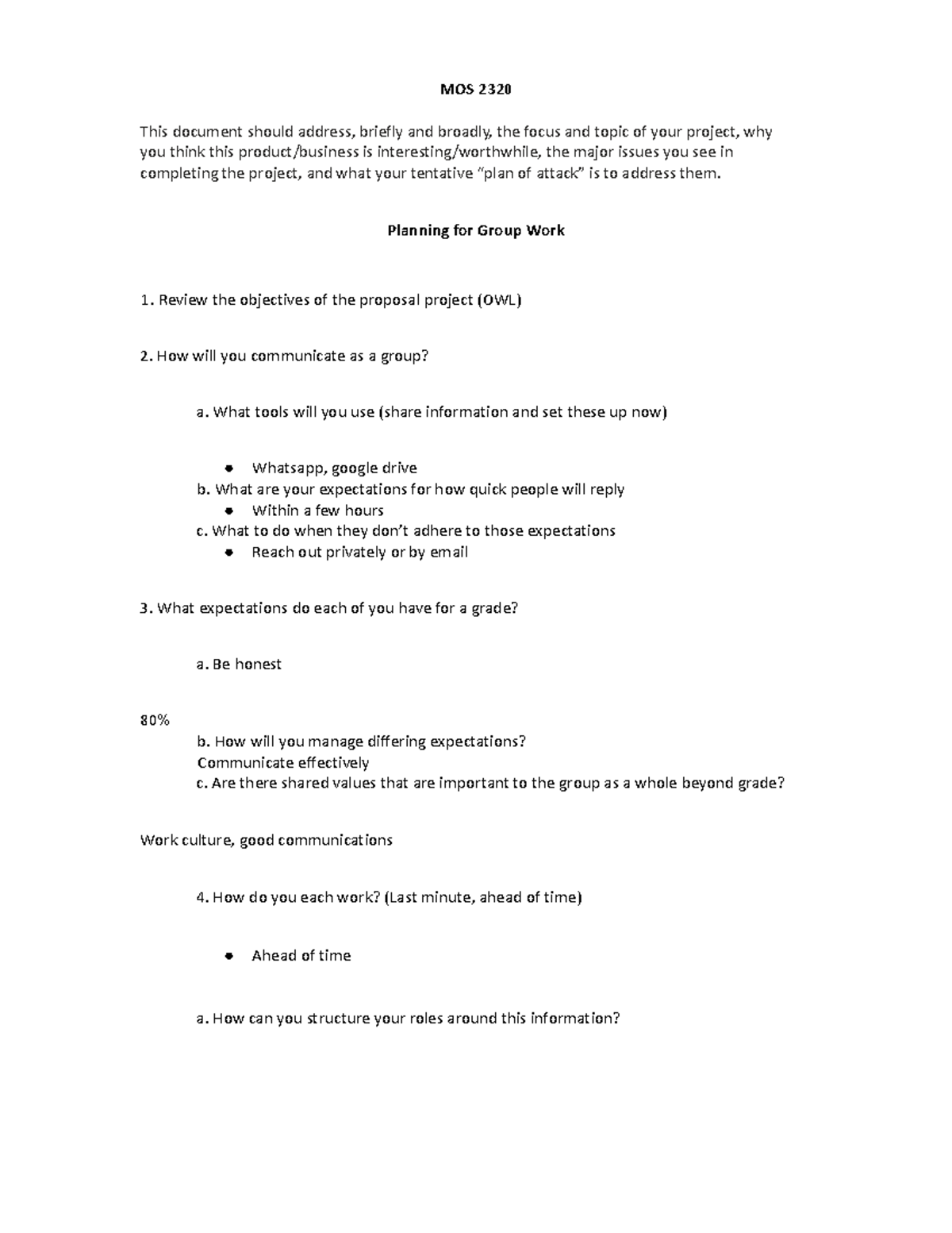 MOS 2320 - Planning for group work - MOS 2320 This document should ...