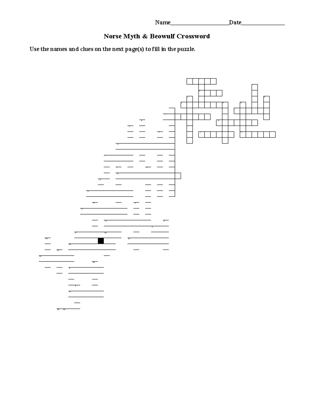 Norse Myths Beowulf Crossword Puzzle-1 - Name Date Norse Myth & Beowulf ...