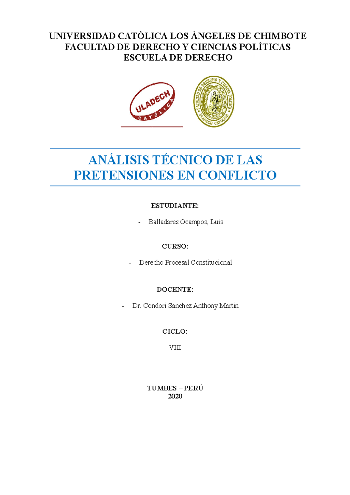 Análisis Técnico DE LAS Pretensiones EN Conflicto - ANÁLISIS TÉCNICO DE ...
