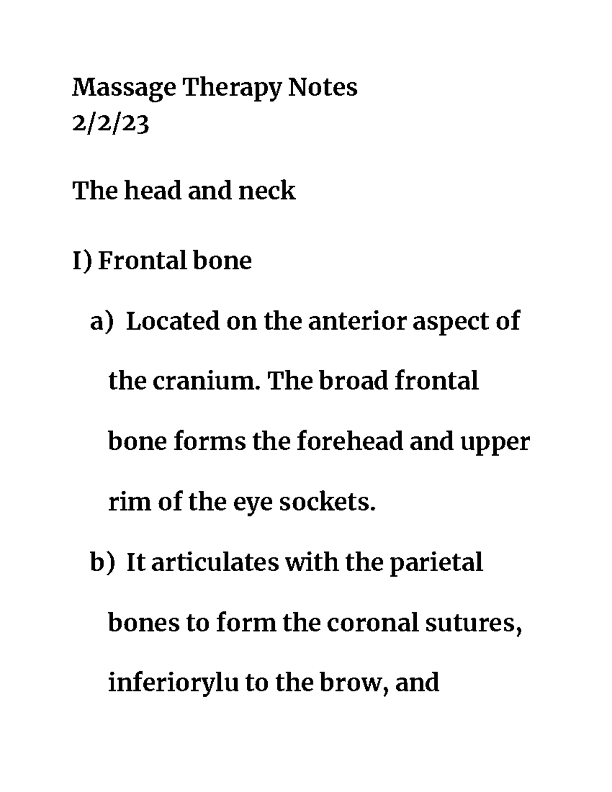 HEad bones - Notes - Massage Therapy Notes 2/2/ The head and neck I ...