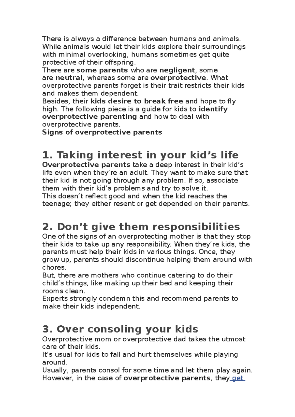 How to deal with over-protective parents - There is always a difference ...