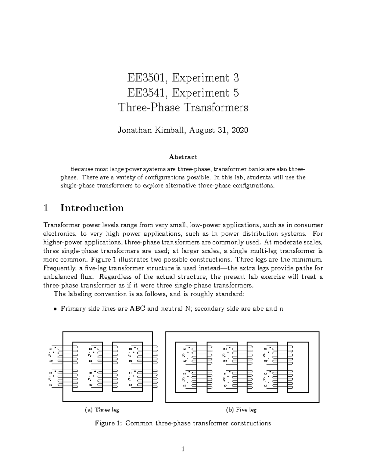 EE3501 03 EE3541 05 Three Phase Transformers - EE3501, Experiment 3 EE3541, Experiment 5 Three ...