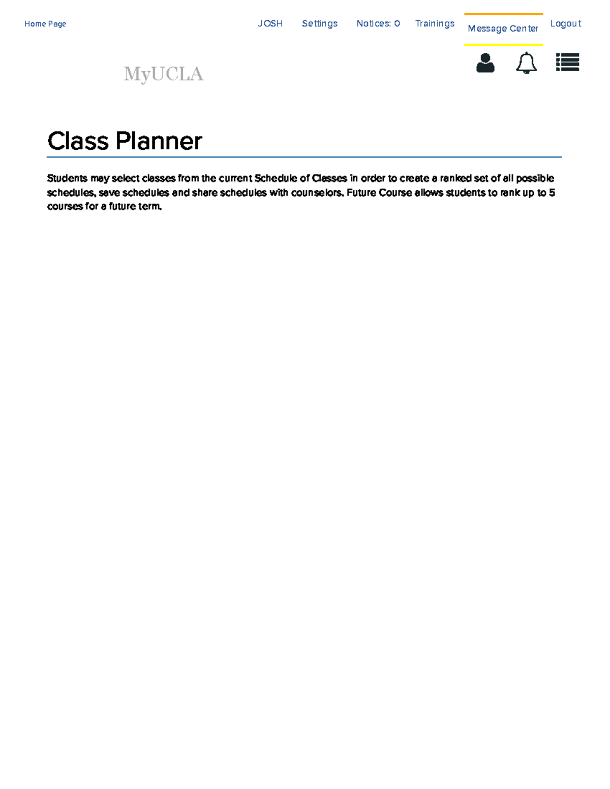 Class Planner - Home Page Class Planner Students may select classes ...