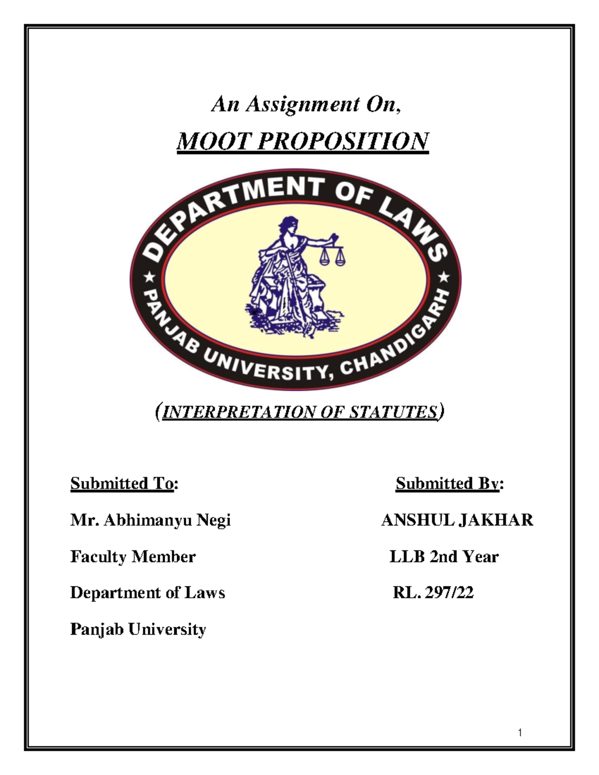 interpretation of statutes - An Assignment On, MOOT PROPOSITION ...