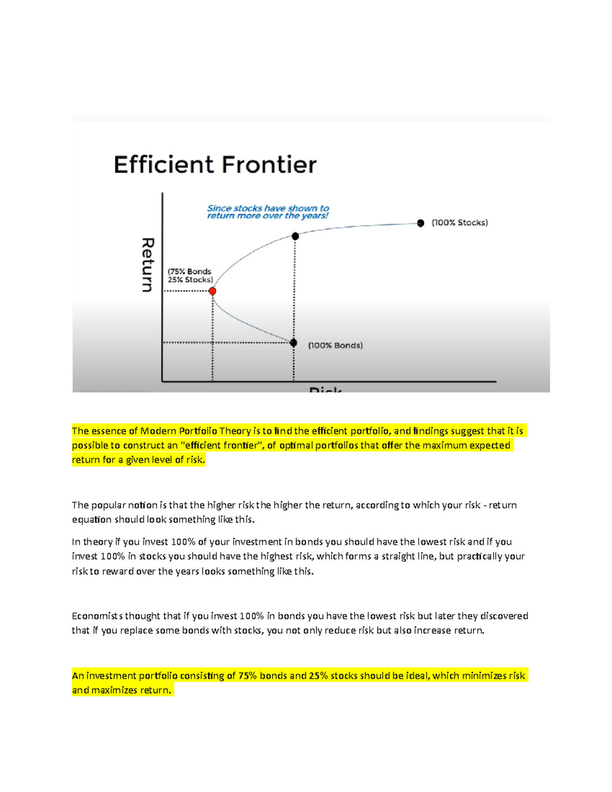 Efficient frontier to CAL CML Derivation and explanations - The essence ...