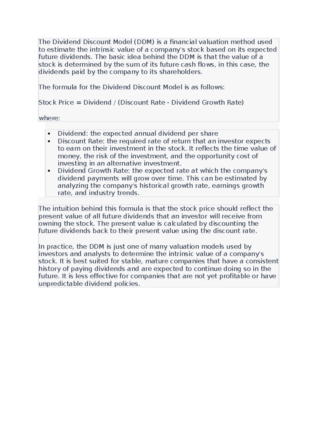 The Dividend Discount Model - The basic idea behind the DDM is that the ...