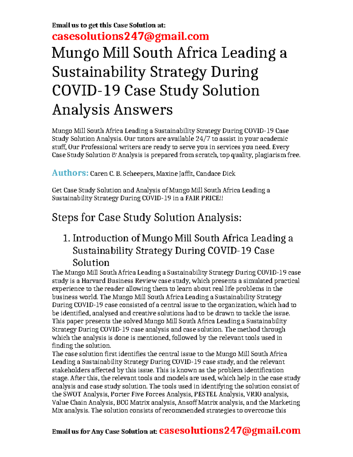 Case Solution Mungo Mill South Africa Leading a Sustainability Strategy ...